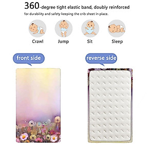 Flower Themed Fitted Crib Sheet,Standard Crib Mattress Fitted Sheet Ultra Soft Material - Baby Crib Sheets for Girl or Boy, 28“ x52“,Lilac Pink