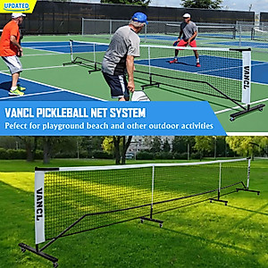 VANCL Badminton Pickleball Net with Wheels Movable, Deluxe Heavy Duty Pickleball Net System 22 Feet Pickleball Net for Driveway, Adjustable Strong Nylon Net Pickleball Net Portable Outdoor