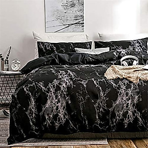 Bsmilly Marble Duvet Covers Queen Size Black Marble Bedding Set with Soft and Warm Brushed Microfiber Men Women Modern Abstract Comforter Cover with Zipper Closure, Queen Size
