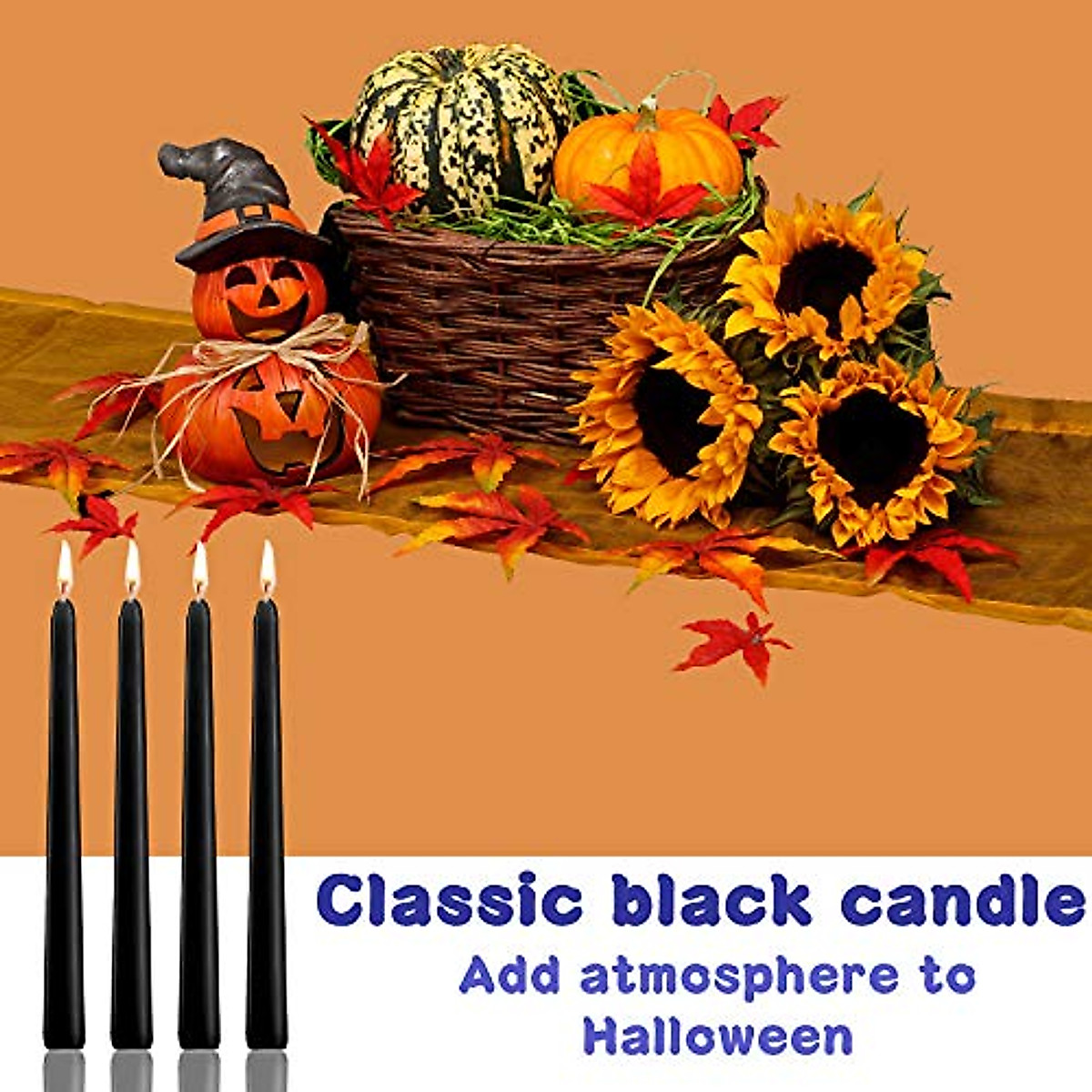 Tonsooze Black Taper Candles, 14 pcs Unscented Candles, 10 inch High, 3/4 inch Thick - 7.5 Hours Burning (Black)