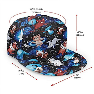 antkondnm Space Cats Space Flat Bill Brim Cap, Cool Hip Hop Trucker Hat Men Women Adjustable Baseball Caps Black