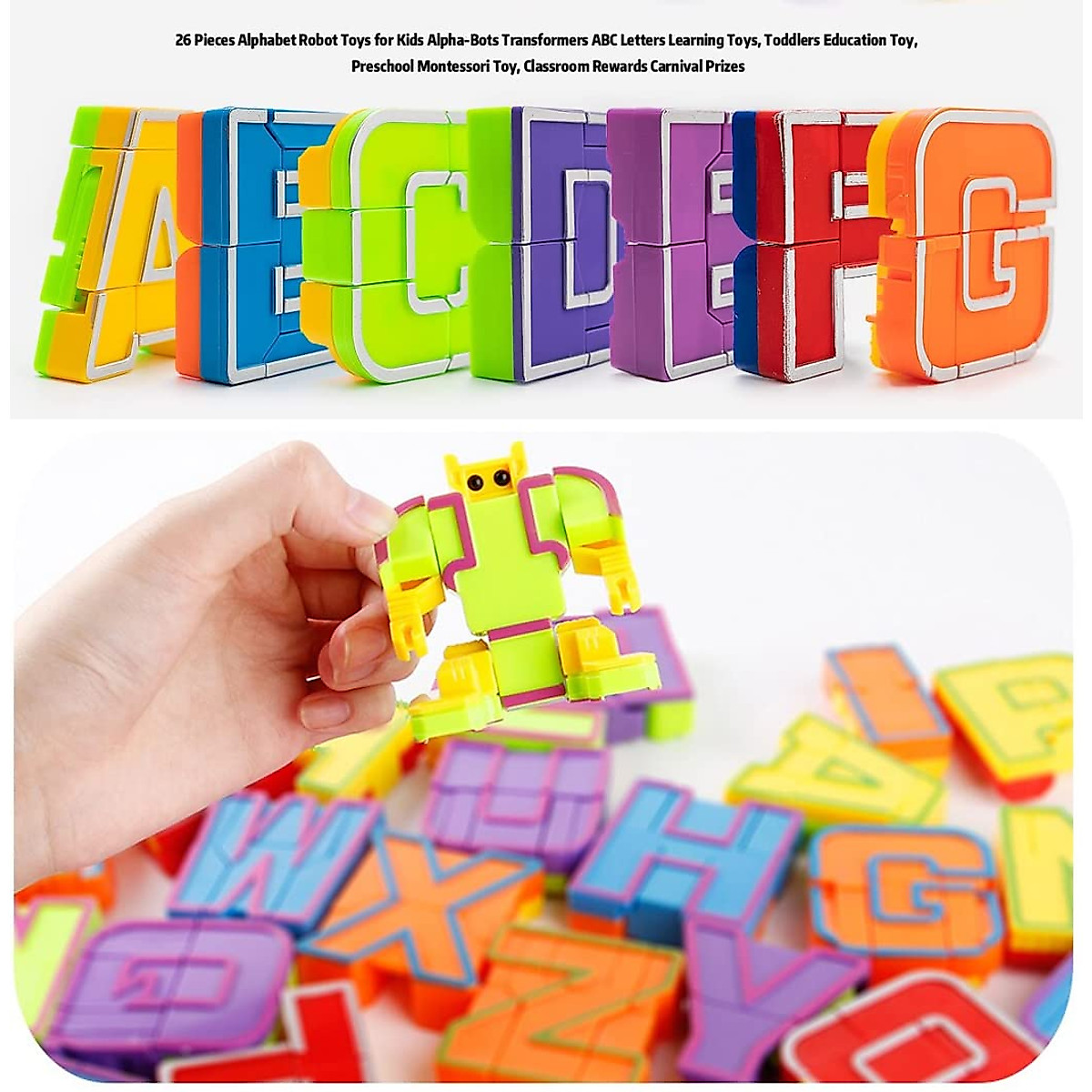 26 Pieces Alphabet Robot Toys for Kids Alpha-Bots Transformers ABC Letters Learning Toys, Toddlers Education Toy, Preschool Montessori Toy, Classroom Prizes Party Favors