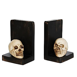 OwlGift Decorative Halloween Skull Bookends, Heavy Duty Bookends for Shelves, Skull Book Ends for Heavy Books, Book Shelf Holder Home Office Desktop Organizer (1 Pair)