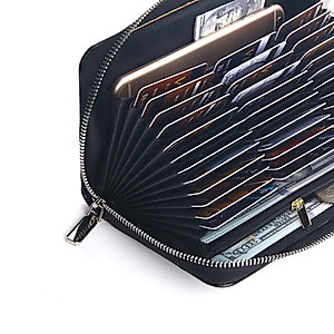 Buvelife Credit Card Wallet Leather RFID Wallet for Women, Huge Storage Capacity Purse Wristlet (Black-Updated)