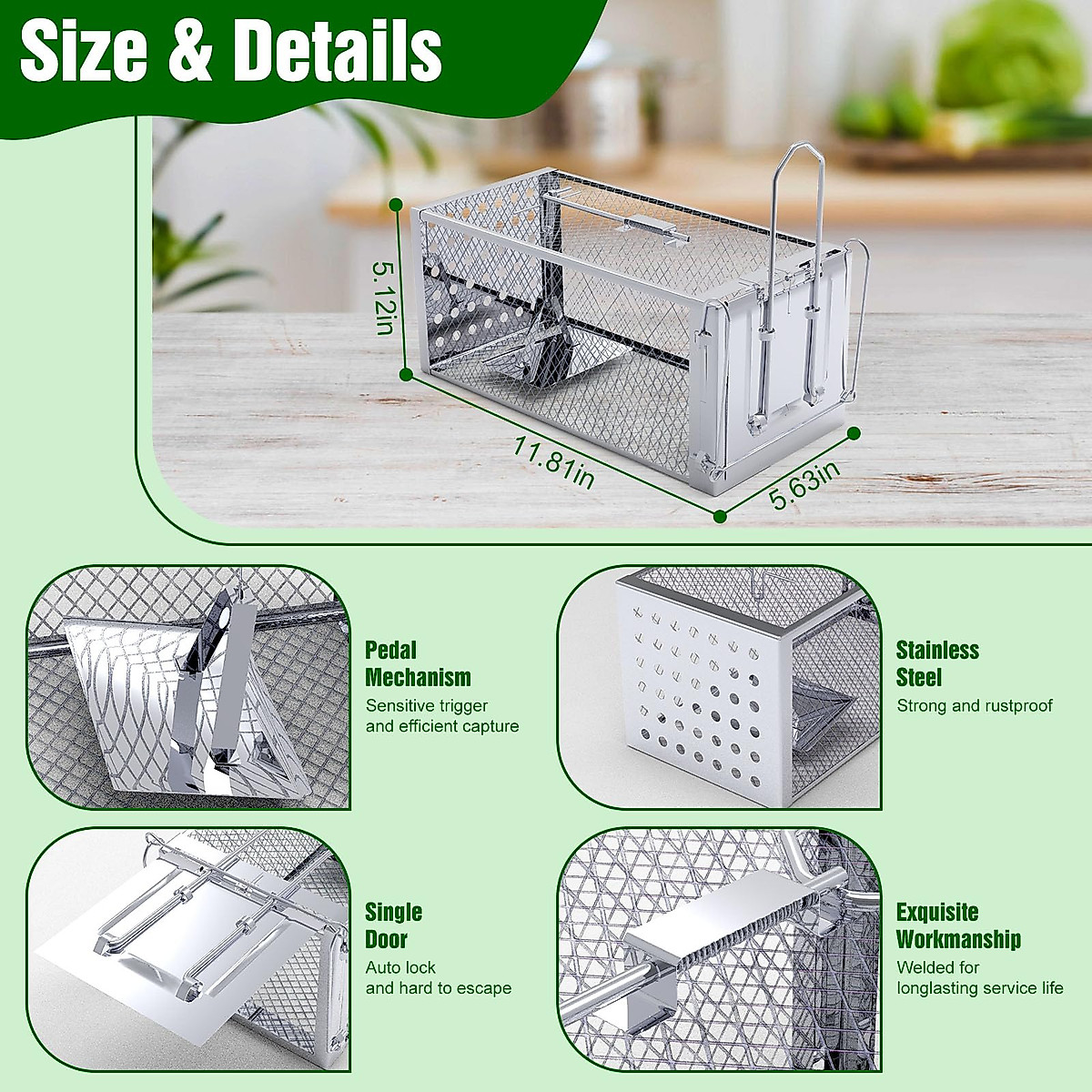 Zorpupoa Humane Rat Trap, Humane Live Animal Mouse Cage Traps, Small Rodent Chipmunk Squirrel Trap and Other Live Animal Trap Cage for Indoor and Outdoor Use