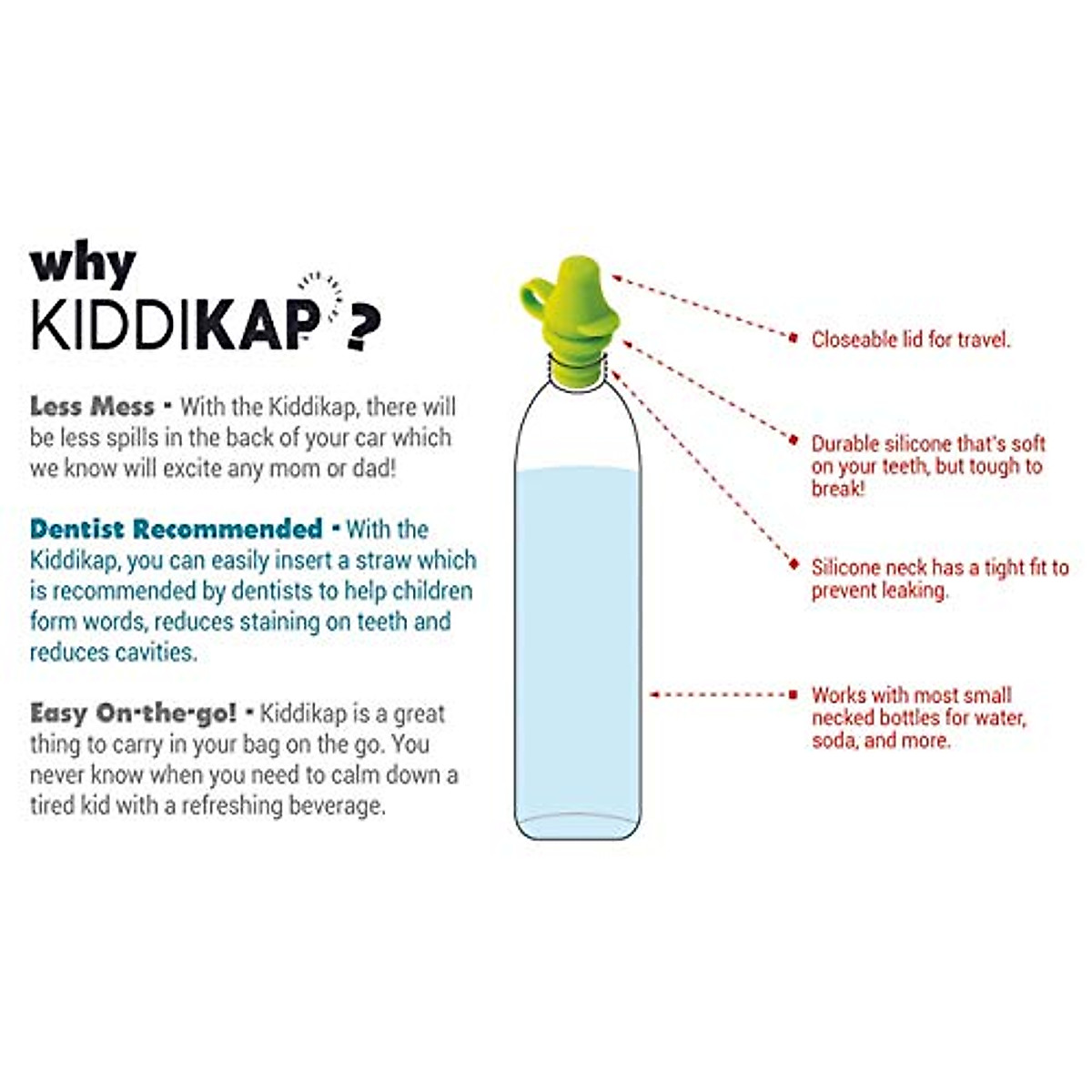 KiddiKap- No Spill Silicone Bottle Top Spout 3 Pack Bundle (Red, Blue, Green) BPA Free