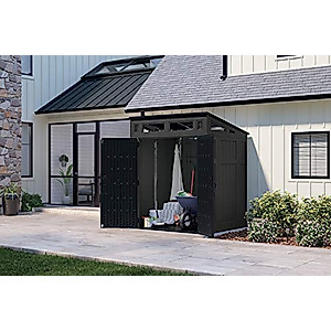 Suncast 6' x 5' Modern Outdoor Resin Storage Shed with Steel Frame, Peppercorn/Black