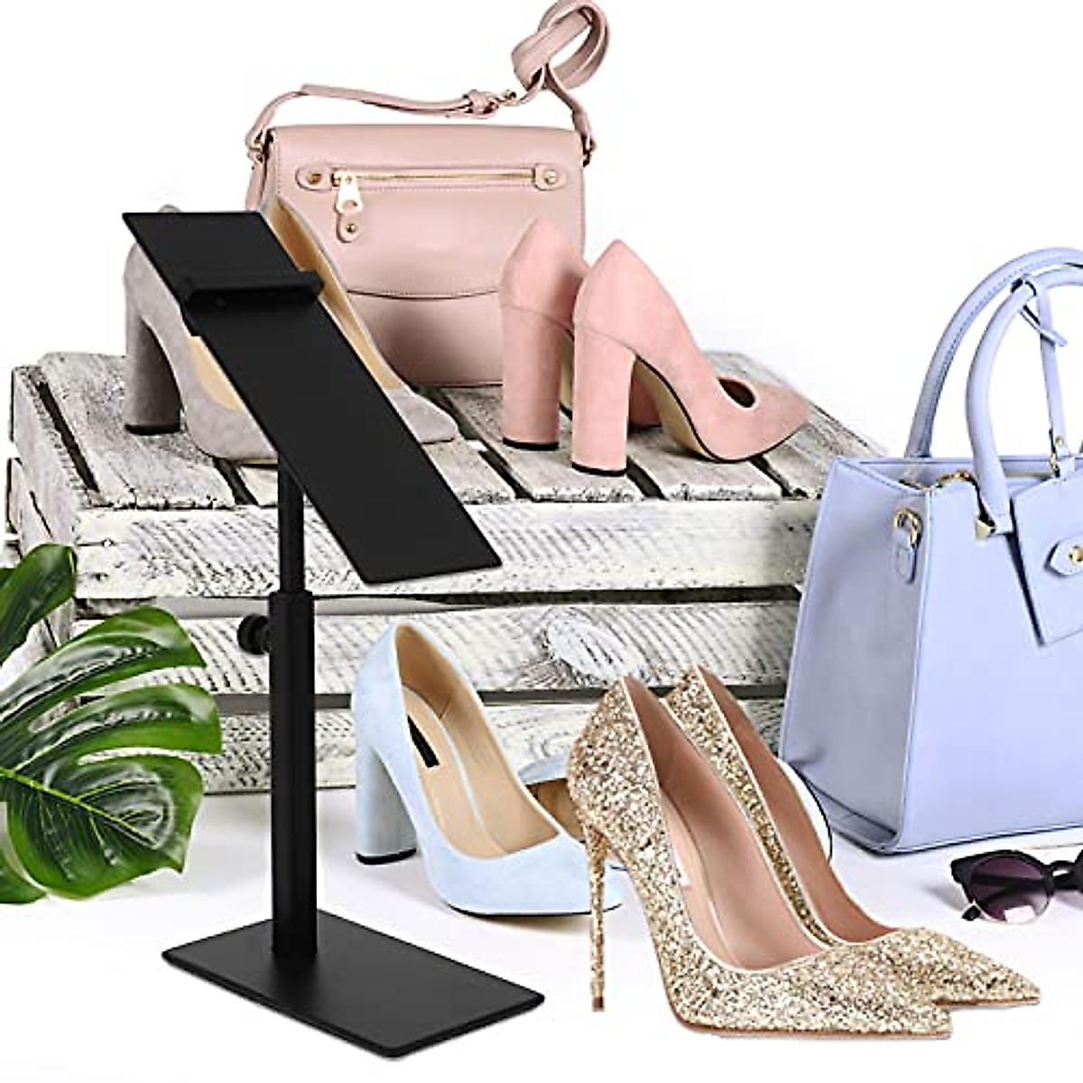 EXCEART 1 Pack Stainless Steel Shoe Display Stand, Adjustable Height Shoe Display Rack Holder Shoe Display Prop Rack Metal Shoe Display Shelf for Heel Shoe Riser Men Leather Shoe