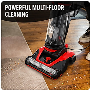 Dirt Devil Multi-Surface Extended Reach+ Bagless Upright Vacuum Cleaner Machine, for Carpet and Hard Floor, Height Adjustment, Powerful Suction with Versatile Tools, Lightweight, UD76300V, Red