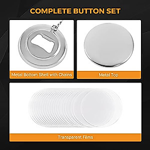 BEAMNOVA Metal Button Parts Supplies 100 Set of 58mm / 2.28 in (2-1/4 inch) Keychain Bottle Opener for Button Maker Machine, Every Set Includes Metal Bottom, Top, Chain & Plastic Film