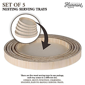 Wooden Round Trays for Serving - Five Piece Nested Breakfast Tray - Wood Crafts Trays for Organizing | Bathroom Tray - Food Trays for Party Buffet Montessori Wooden Trays for Serving & Catering
