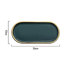 Serving Trays Vanity Tray Phnom Penh Tray Household Ceramic Cake Dessert Plate Creative Oval Storage Jewelry Plate Green Snack Plate, 10/12 Inch Elegant Decorative Tray (Size : 10inch)