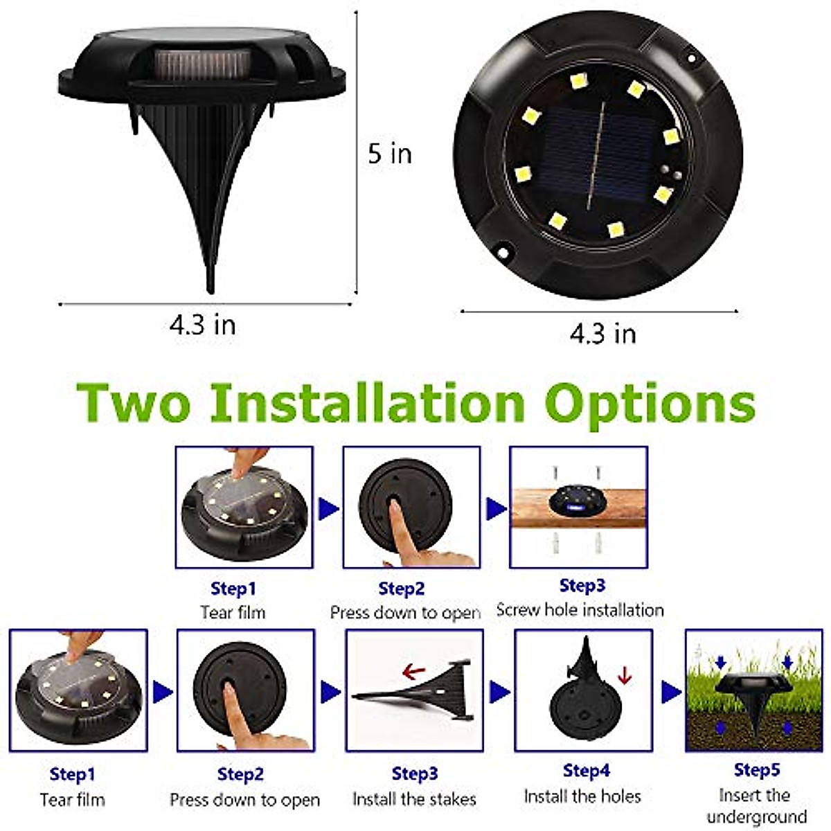 MAGGIFT 8 Pack Solar Ground Lights Outdoor, Disk Light 8 LED Warm White + 4 LED Blue, Waterproof Solar Powered Lights, In-Ground Walkway Deck for Pathway Driveway Landscape Garden Patio, Lawn, Yard