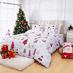 ASPMIZ 3 Piece Christmas Duvet Cover Queen Set - Soft Double Brushed Retro Christmas Tree Duvet Cover with Zipper Closure, Stripe Comforter Cover Set, 1 Duvet Cover 90 x 90 inches and 2 Pillow Shams