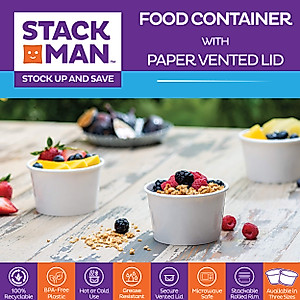 [8 oz. - 50 Sets] Paper Food Container with Lid, Insulated Paper Food Cup with Paper Vented Lid, Hot or Cold to Go Containers, Soup Container, Ice Cream Cup, Yogurt Cup, Eco-Friendly White Container