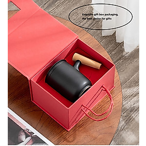 Ceramic Tea Mug with Infuser and Lid,China Tea Cup,for Steeping Loose Leaf Tea Wooden Handle 350ml/12oz, Black, GJ-467