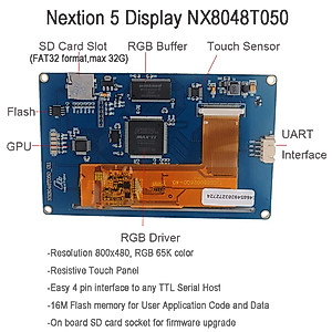 DIYmalls Nextion 5 inch HMI Display Resistive Touch Screen 5V TFT LCD 800x480 for Arduino ESP32 Board (NX8048T050)