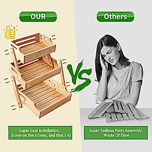 ETECHMART Bamboo Fruit Basket, 2 Tiers Fruit Bowl For Kitchen Counter, Large Capacity Detachable Vegetable Bread Storage Basket Banana Holder Stand