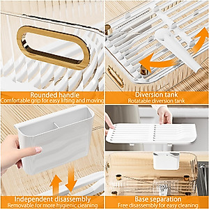 Dish Drying Rack with Drainboard, Kitchen Dish Drainer Rack in Sink, Dish Rack for Kitchen Counter Cabinet with Adjustable Swivel Spout, Removable Plastic Drainer Tray with Utensil Holder. (Clear)