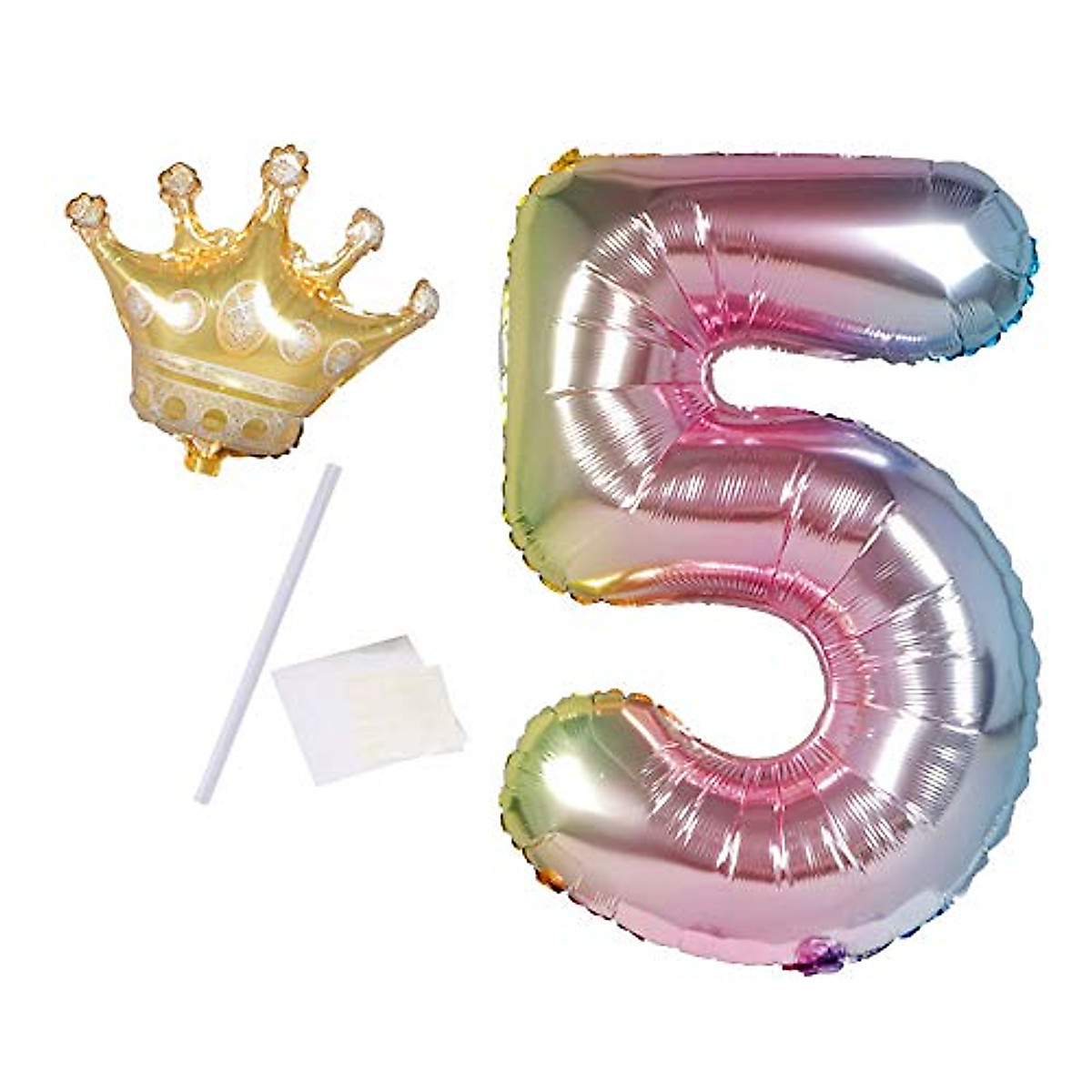 Number 5 Balloon,Children's Birthday Party Decorative Balloons, Digital Crown Aluminum Balloons (5)