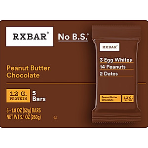 RXBAR Protein Bars, 12g Protein, Gluten Free Snacks, Peanut Butter Chocolate (6 Boxes, 30 Bars)
