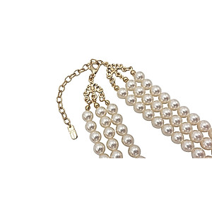 Rosemarie Collections Women's Multi Strand Classic Cream Faux Pearl Necklace and Earrings Jewelry Set, 16"-19" with 3" Extender (Cream/Gold Tone)