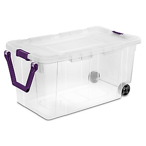 160 Qt. Wheeled Storage Box Plastic, Sweet Plum, Set of 2