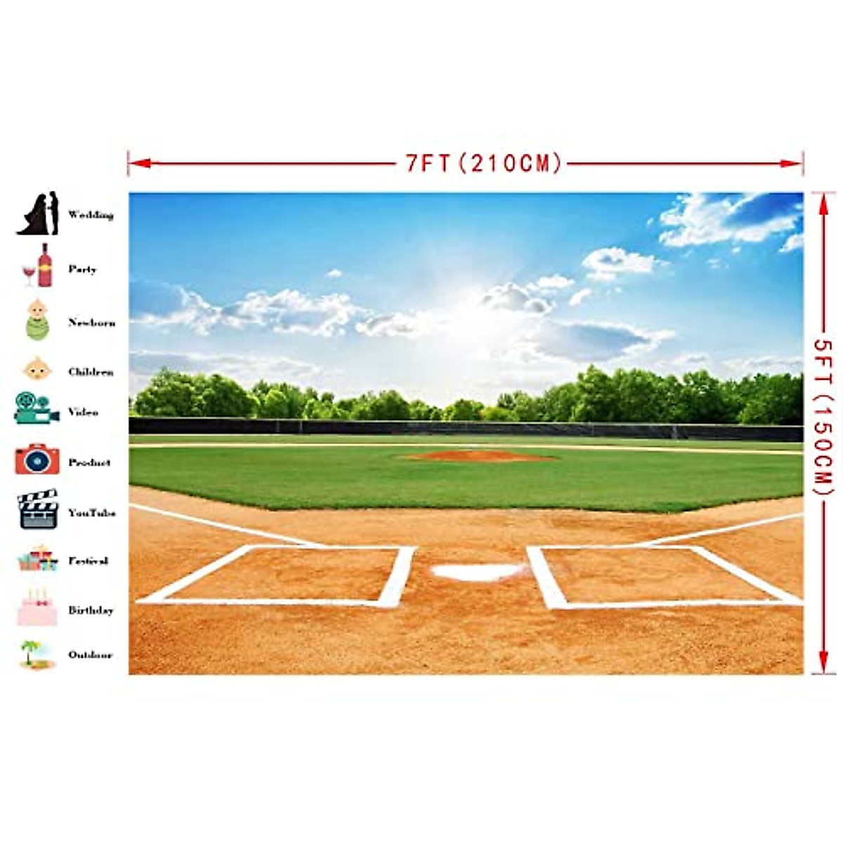 SOOUVEI Baseball Field Backdrop Polyester Stadium 7x5ft Outdoor Sport Green Grass Ballpark Photography Background Party Supplies Banner Home Decor Boy Student Birthday Portrait Photo Booth Studio Prop