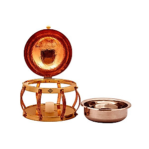 Indian Art Villa Steel Copper Chafing Dish with Designer Gel Stand, Buffet Warmer Serveware Party, 71 OZ