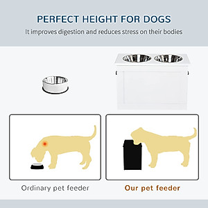 PawHut Raised Pet Feeding Storage Station with 2 Stainless Steel Bowls Base for Large Dogs and Other Large Pets, White