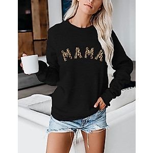 Tomteamell Women's Mama Crewneck Sweatshirts Long Sleeve Cheetah Print Leopard Mom Shirts XL Black