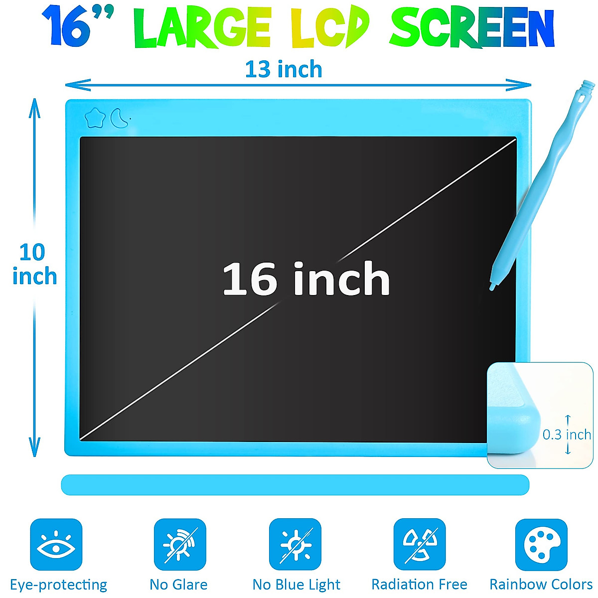 16 Inch Rechargeable LCD Writing Tablet, Erasable & Colorful Doodle Board with Eye-Protecting Large Screen, Educational Learning Toys for 3 4 5 6 7 Year Old Kids, Drawing Tablet Gift for Boys Girls