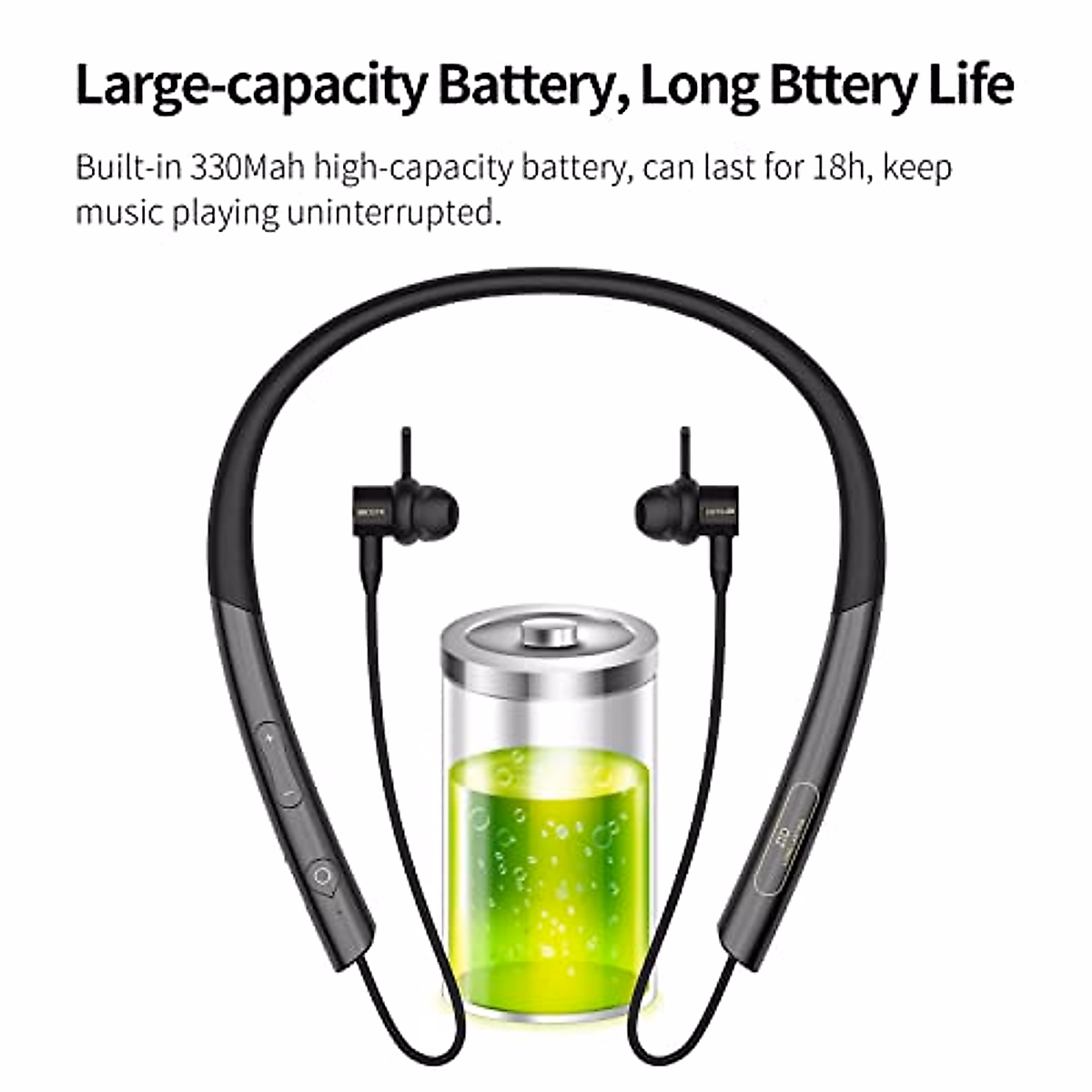 ZAQE Wireless Neckband Bluetooth Headphone V4.2, Comfortable Bluetooth Earbuds ANC Noise Cancelling Headset with 18h Playtime, Magnetic, Compatible with Cell Phones, Black