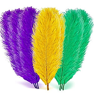18 Pcs Mardi Gras Feathers for Crafts 10-12 Inches Natural Green Gold Purple Feathers Bulk Colorful Feathers for DIY Craft Carnival Costume Mardi Gras Party Decorations