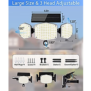 HAARAY Solar Outdoor Lights Motion Sensor Outdoor Lights with Ground Stakes, 208 LED Super Bright IP65 Waterproof 3 Head Security Flood Lights for Front Door Garden Porch Fence