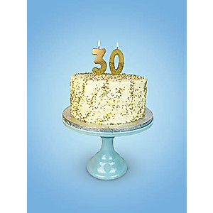 Talking Tables Glitter Number Candle-Premium Quality Cake Topper Decoration Pretty, Sparkly for Kids, Adults, 30th Birthday Party, Anniversary, Milestone, Height 8cm, 3", Gold 3