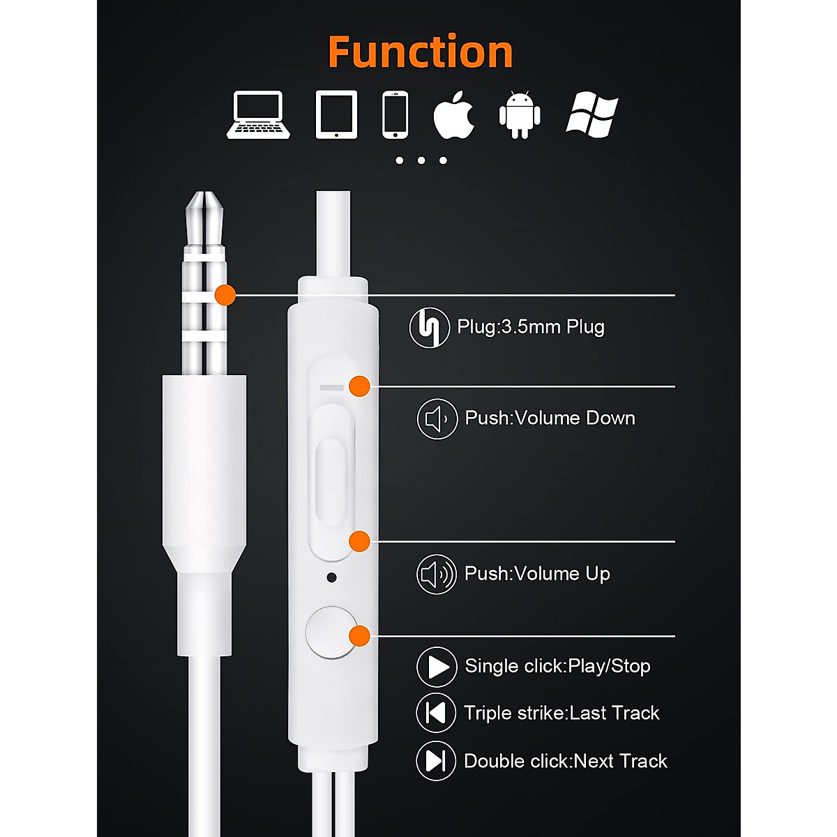 MAS CARNEY WI7 Wired Earphones in Black - in-Ear Earbuds with 3.5mm Jack and Microphone, Compatible with MP3/MP4 Players, iPods, Huawei, Samsung Galaxy S7/S8/S9 Earphones