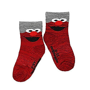 Sesame Street Elmo Baby Toddler Boy's Girl's 3 Pack Crew Socks with Grippers (2-3T, Red)