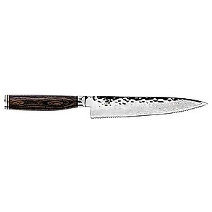 Shun Cutlery Premier Serrated Utility Knife 6.5", Narrow, Straight-Bladed Kitchen Knife Perfect for Precise Cuts, Ideal for Preparing Sandwiches or Trimming Vegetables, Handcrafted Japanese Knife