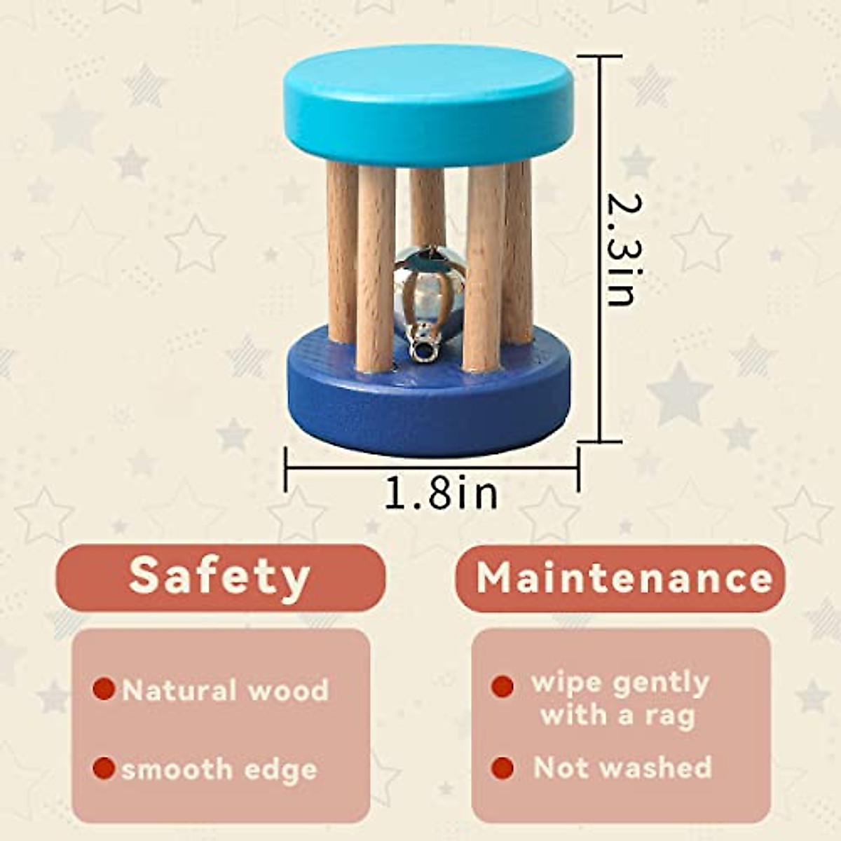 Promise Babe Wooden Rattle Nursing Shower Gifts Montessori Baby Roller Bell Toys Infant Gym Blue