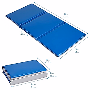 ECR4Kids Premium Folding Rest Mat, 3-Section, 1in, Sleeping Pad, Blue/Grey, 5-Pack