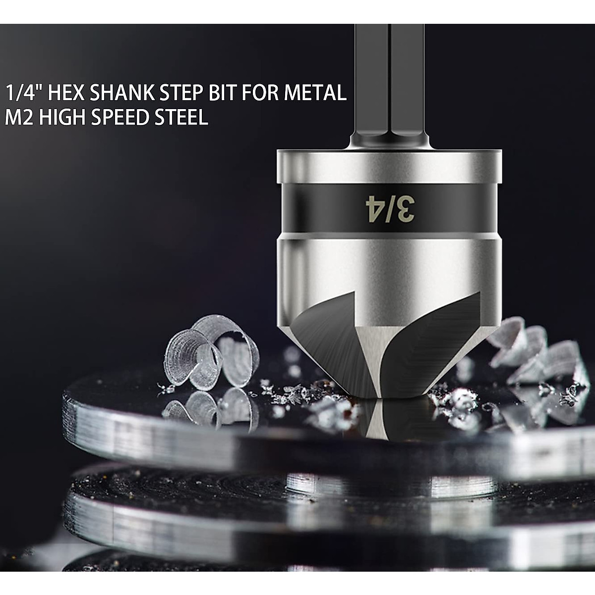 Countersink Bit Set for Metal, M2 Cobalt Countersunk Bits 5 Pieces, 1/4" Hex Shank Countersunk Bit Set for Drilling in Copper, Aluminum, Wood, Plastic