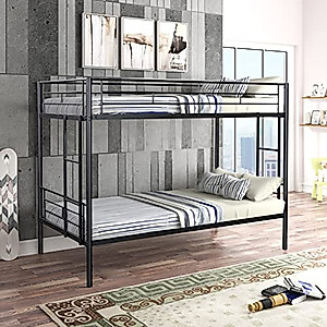 Merax Metal Twin Over Twin Bunk Bed with 2 Side Ladders,Made of Heavy Duty Steel, for Kids Teens Adults(Black)
