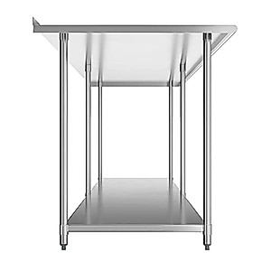Krollen Industrial 30" x 96" 18 Gauge 430 Stainless Steel Work Table with Undershelf and 2" Rear Upturn
