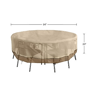 Pure Garden Round Outdoor Table Cover - 94in Heavy-Duty 600D Polyester Canvas with UV 50+ and Waterproof Backing - Patio Furniture Covers (Beige)