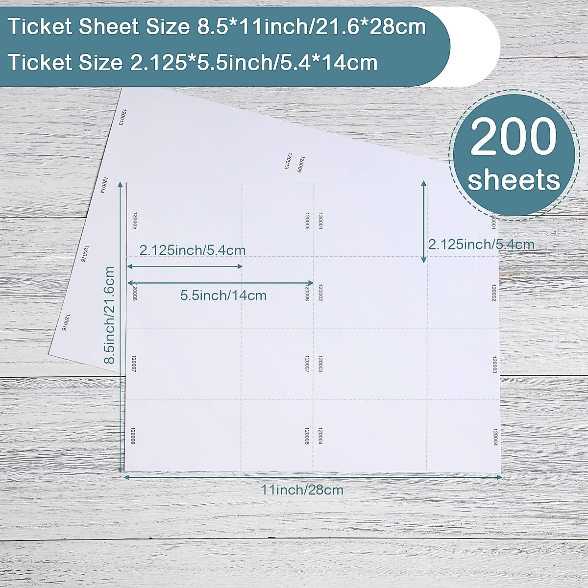 Sherr 200 Sheets Printable Raffle Tickets with Numbers Tear Away Stubs 8.5 x 11 Inch 40 lb Perforated Cardstock for Events, 1600 Tickets, White, 2.125 x 5.5 Inch