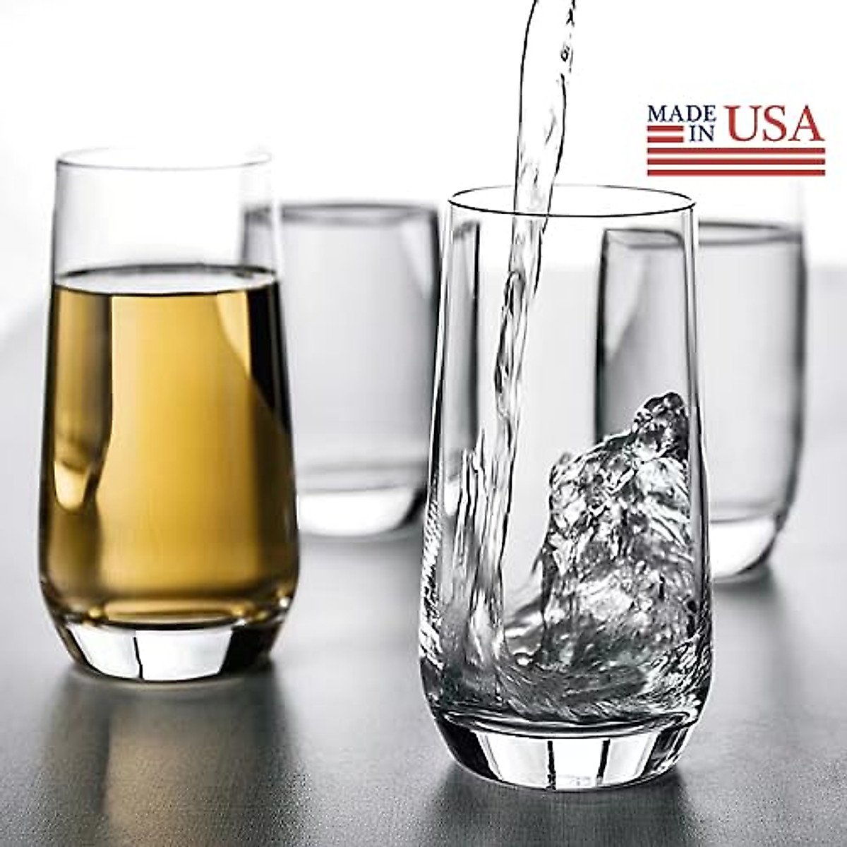 Qipecedm Highball Drinking Glasses Set of 4 (USA MADE), 18 oz Tall Glass Cups, Lead-Free Crystal Drinking Glasses, Water Glasses, Bar Glassware for Rocks, Juice, Beer, Cocktail Glasses