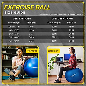 URBNFit Exercise Ball - Yoga Ball for Workout, Pilates, Pregnancy, Stability - Swiss Balance Ball w/Pump - Fitness Ball Chair for Office, Home Gym, Labor- Blue, 26 in