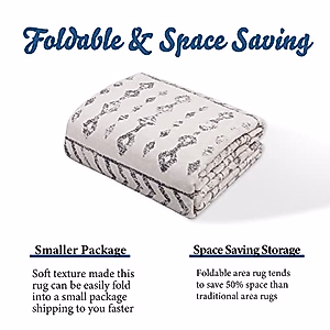 Art&Tuft 3x5 Rug, Super Soft Ultra-Thin Moroccan Washable Rug, Anti-Slip Backing Rugs for Living Room, Foldable Geometric Machine Washable Area Rug(3'x5', Ivory)