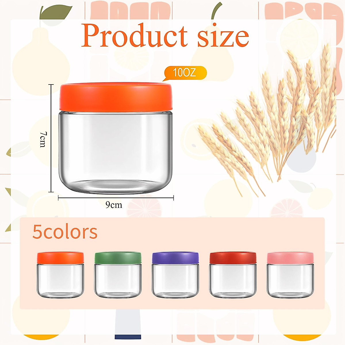 Hsei Overnight Oats Jars 10 oz Glass jar with Screw lid, Mason Oatmeal Jar Wide Mouth Airlight Jar Meal Prep Containers for Breakfast Yogurt Fruit Pudding (10)